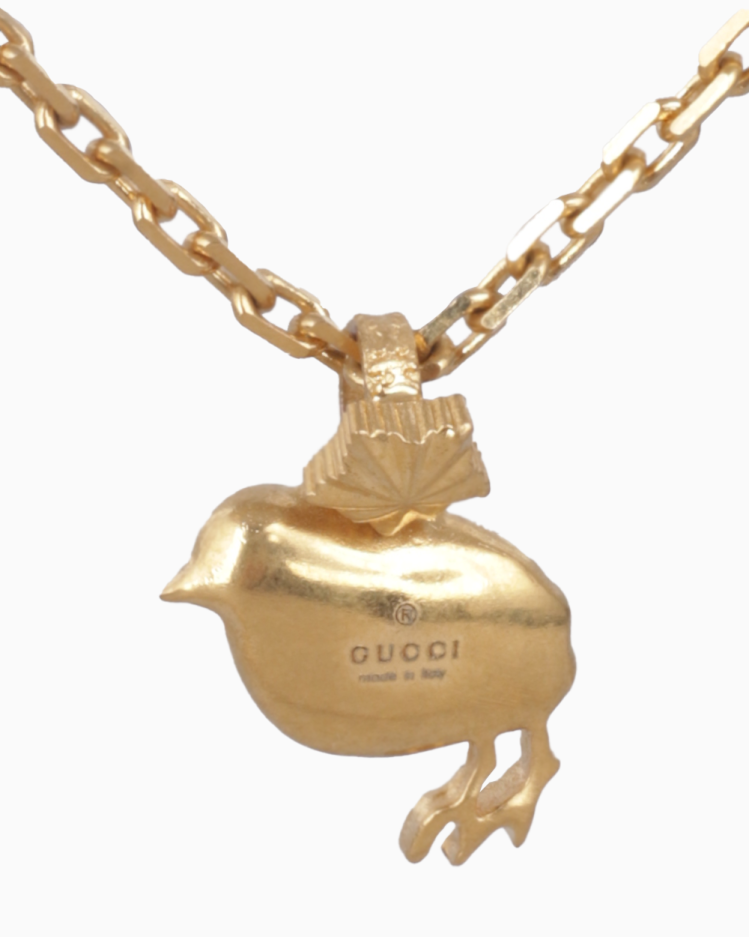 Colar Gucci Original Chick Pendant Interlocking Dourado Feminina