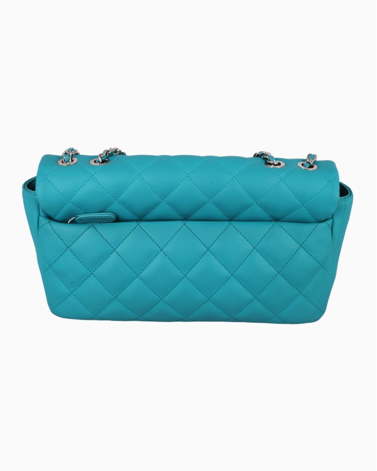 Bolsa Chanel Original Single Flap Rain Rubber Azul Turquesa Feminina