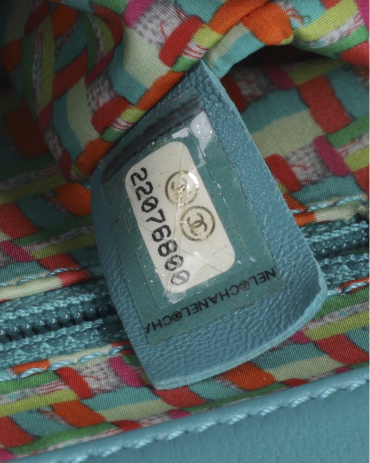 Bolsa Chanel Original Single Flap Rain Rubber Azul Turquesa Feminina