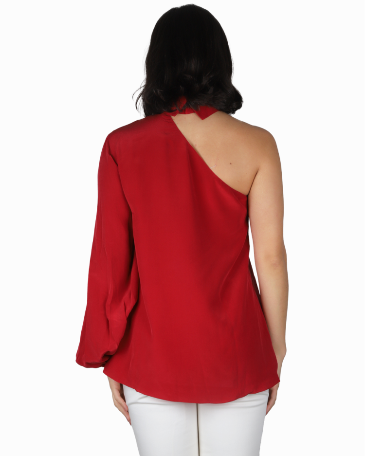 Blusa Animale Ombro Só Seda Vermelha Feminina