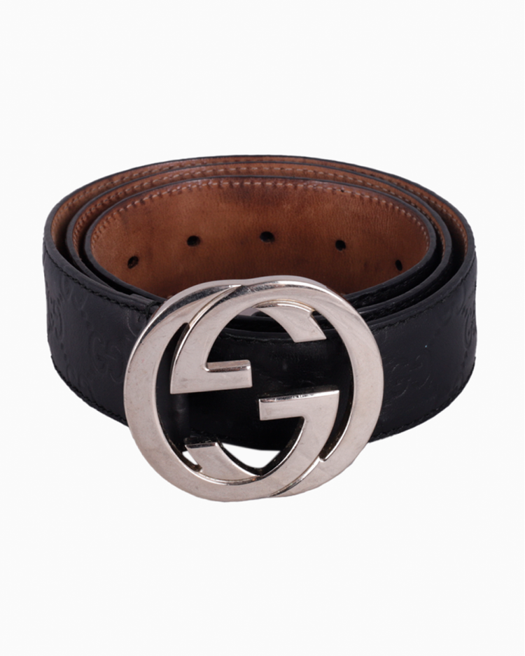 Cinto Gucci Guccissima Original Interlocking Preto Masculino