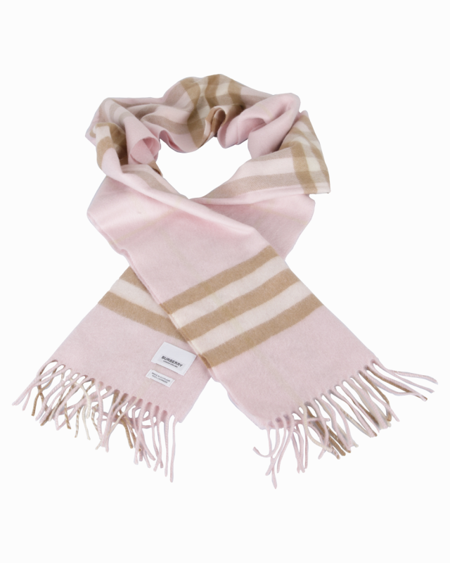 Cachecol Burberry Original Cashmere Xadrez Rosa Feminino