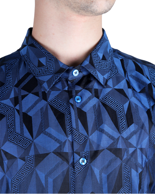 Camisa Versace Collection Original Algodão Estampada Azul Masculina