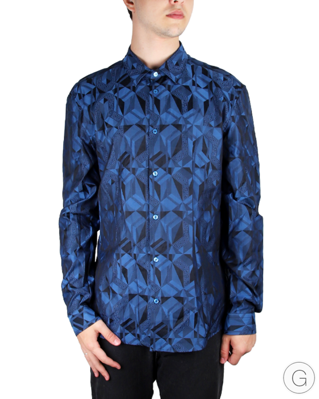 Camisa Versace Collection Original Algodão Estampada Azul Masculina