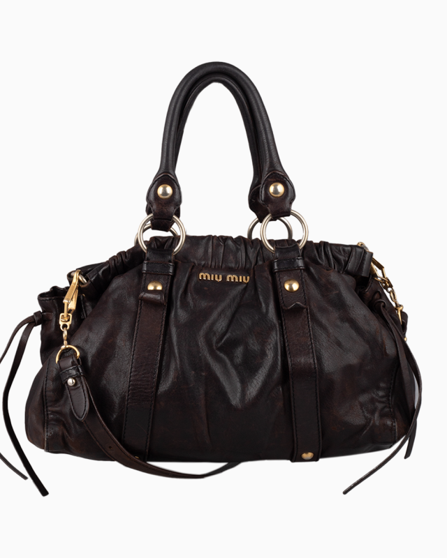 Bolsa Miu Miu Original Vitello Lux Gathered Café Feminina