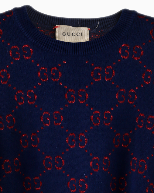 Suéter Infantil Gucci Original GG Azul Marinho