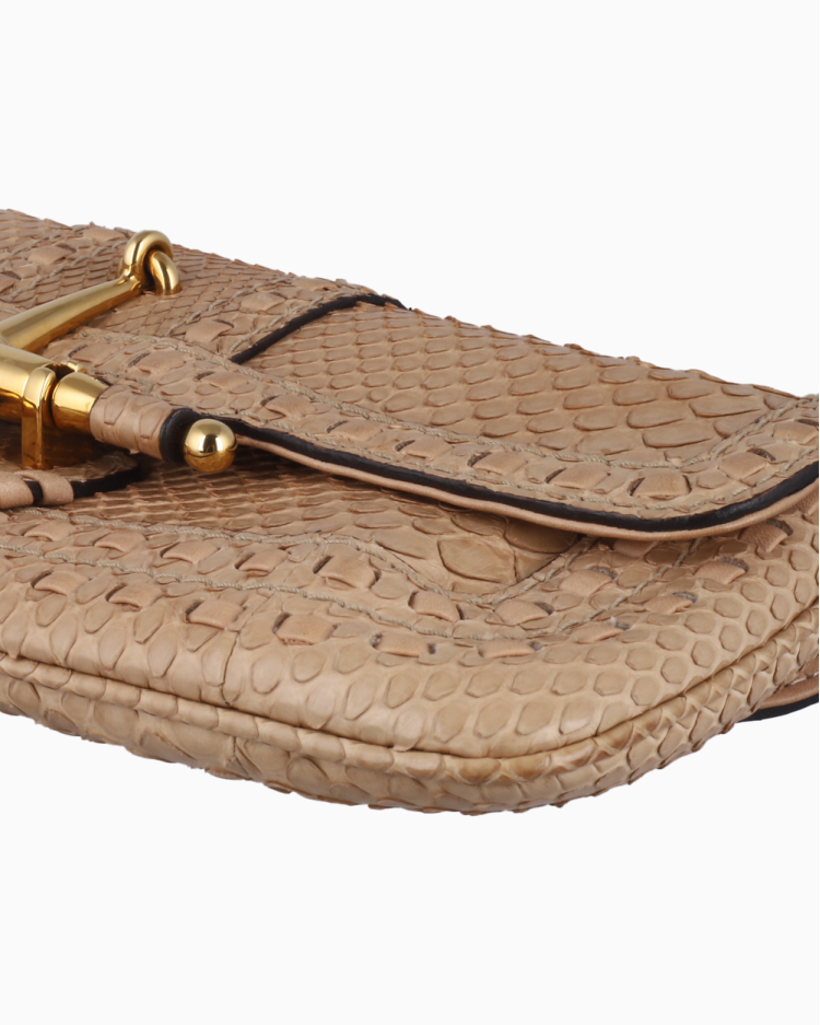 Bolsa Gucci Original Snaffle Bit Python Bege Feminina