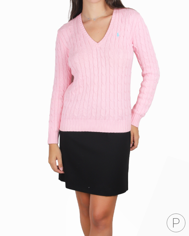 Suéter Ralph Lauren Sport Original Gola V Rosa Feminino