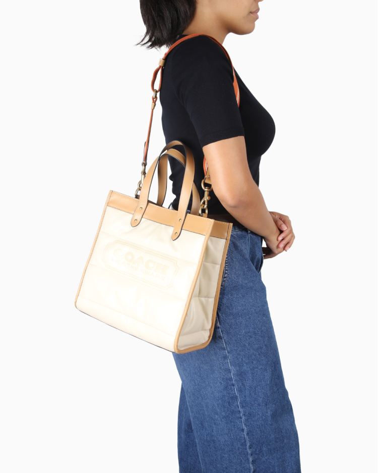 Bolsa Coach Original Field Tote Colorblock Badge Bege Feminina