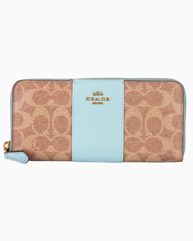 Carteira Coach Original Accordion Zip Signature Azul Feminina