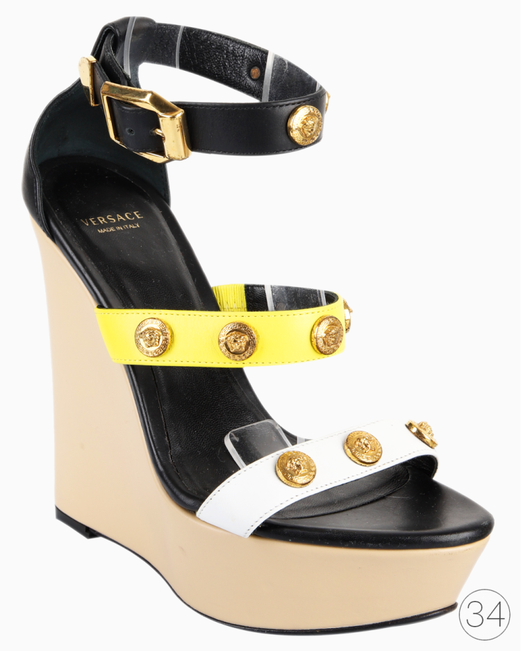 Sandália Versace Original Straps Wedge Medusa Colorblock Feminina