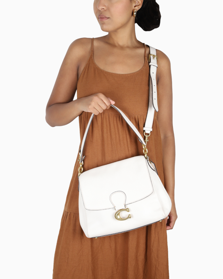 Bolsa Coach May Shoulder Couro Branca Feminina