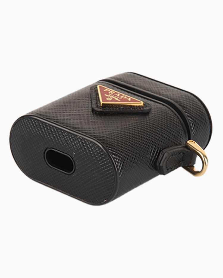 Case Para Airpods Prada Original Saffiano Triang Preta Feminina