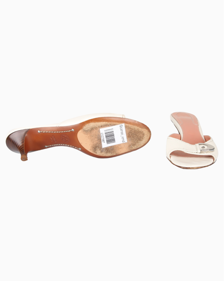 Mule Bally Original Fivela Couro Branco Feminino