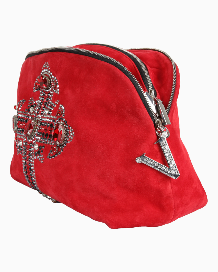 Bolsa Versace Original Crystal Cross Veludo Vermelha Feminina