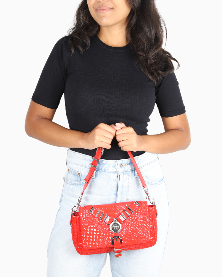 Bolsa Versace Original Medusa Bordada Verniz Vermelha Feminina