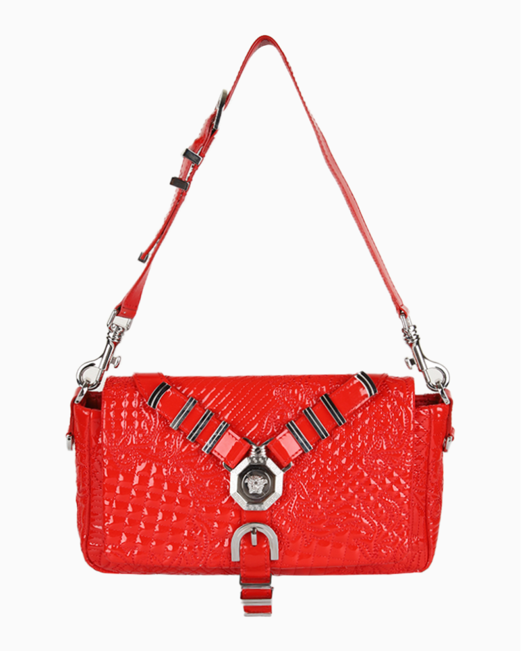 Bolsa Versace Original Medusa Bordada Verniz Vermelha Feminina