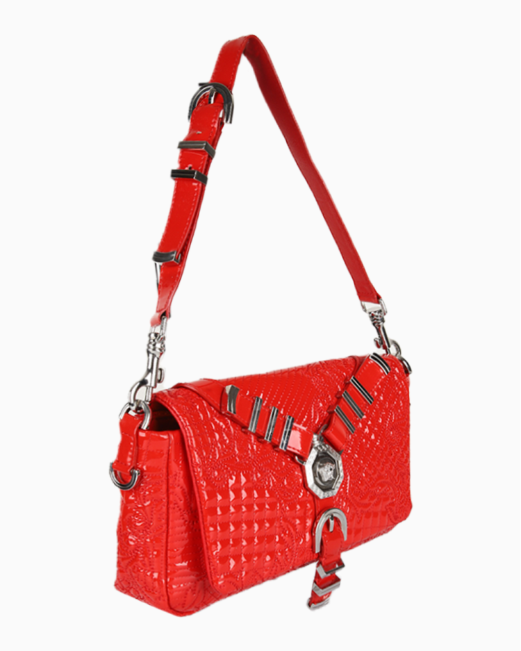 Bolsa Versace Original Medusa Bordada Verniz Vermelha Feminina