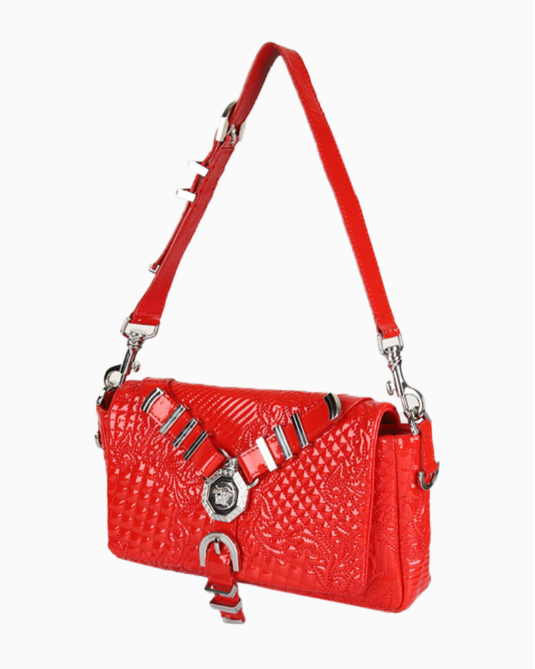 Bolsa Versace Original Medusa Bordada Verniz Vermelha Feminina