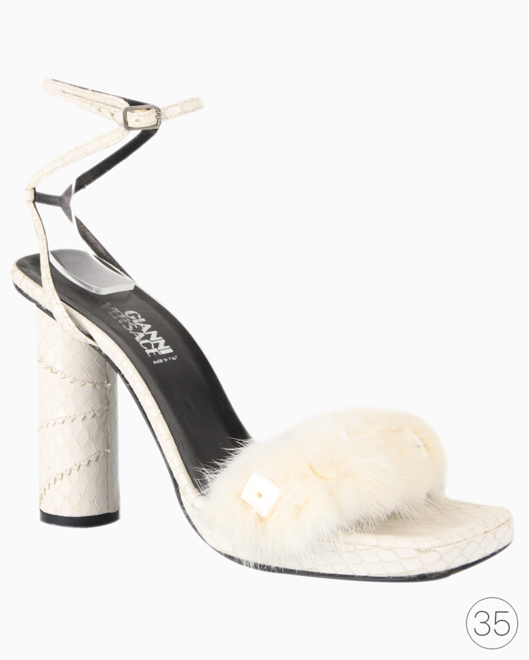 Sandália Gianni Versace Original Python Plumas Off White Feminina