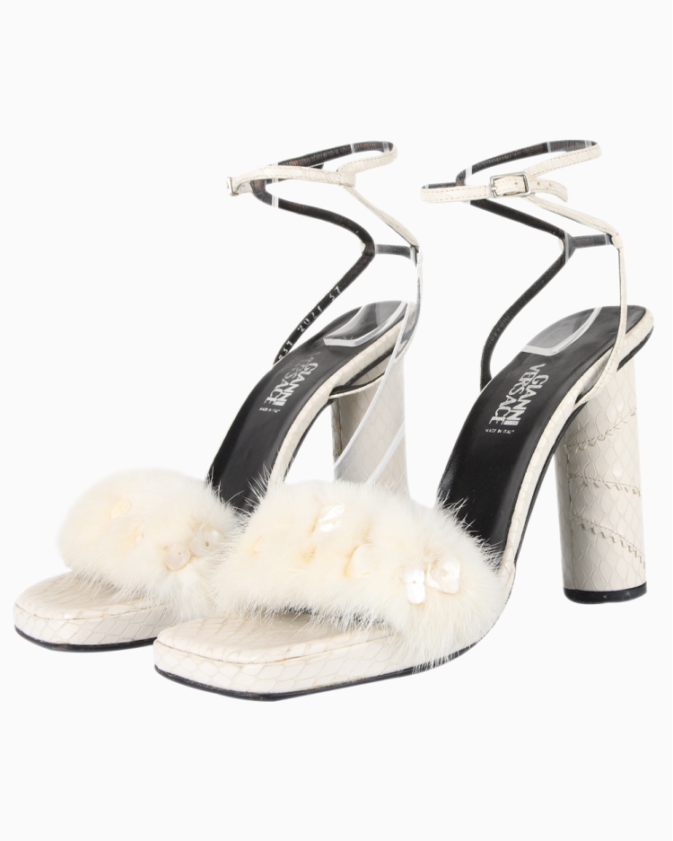 Sandália Gianni Versace Original Python Plumas Off White Feminina