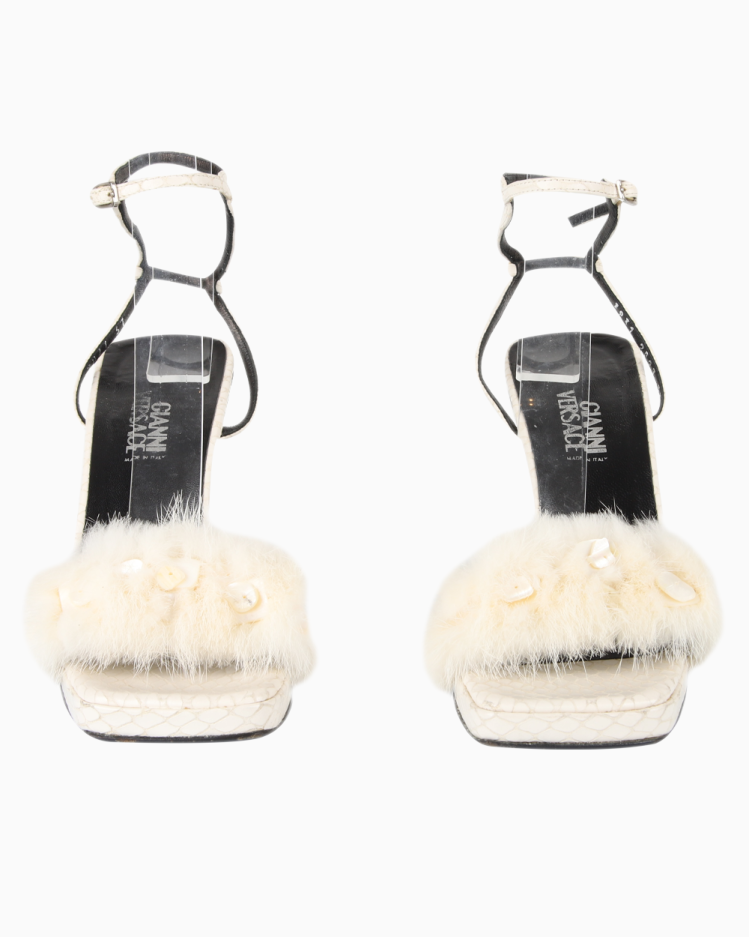 Sandália Gianni Versace Original Python Plumas Off White Feminina