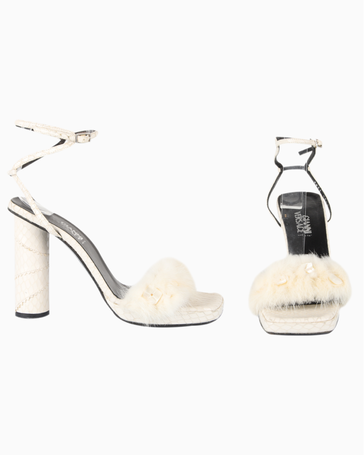 Sandália Gianni Versace Original Python Plumas Off White Feminina