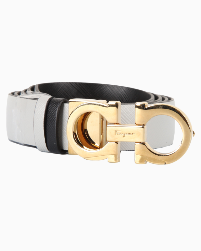 Cinto Salvatore Ferragamo Original Gancini Reversivel Preto e Cinza ...