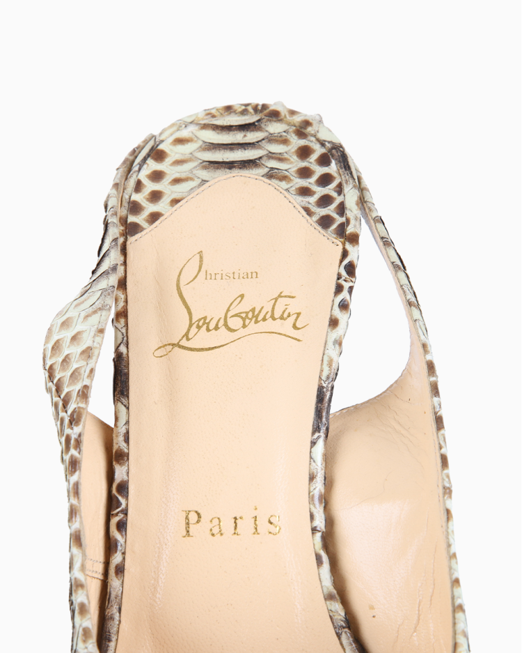 Sapato Louboutin Original Peep Toe Slingback Python Feminino