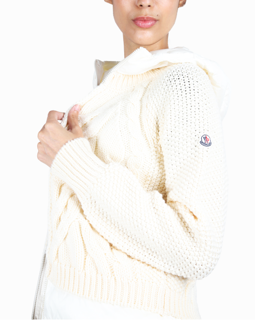 Casaco Moncler Original Maglione Tricot Cardigan Off White Feminino