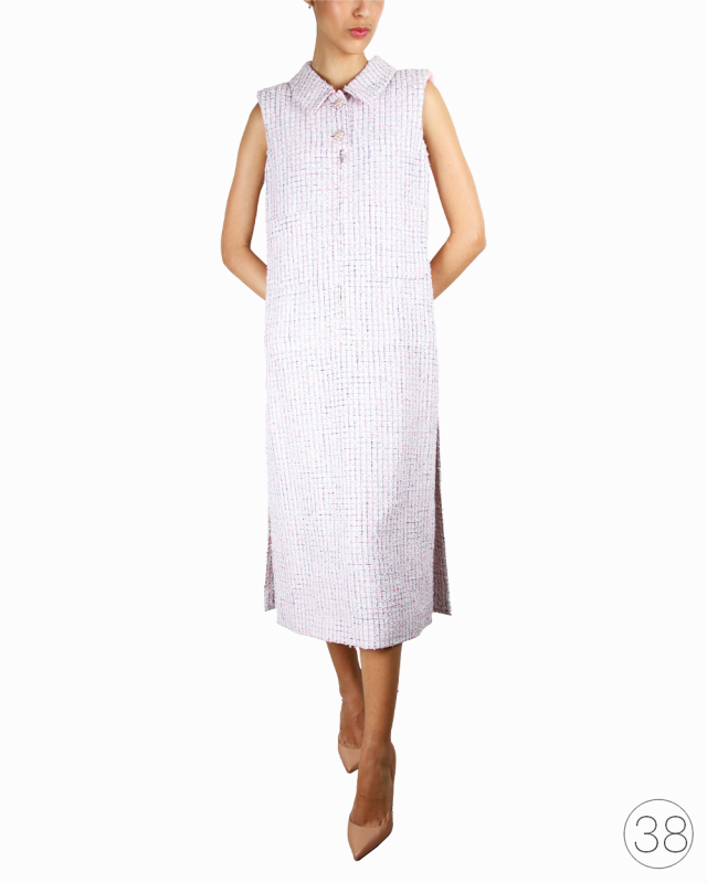 Vestido Chanel Original Tweed Midi Rosa Feminino
