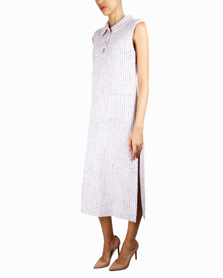 Vestido Chanel Original Tweed Midi Rosa Feminino