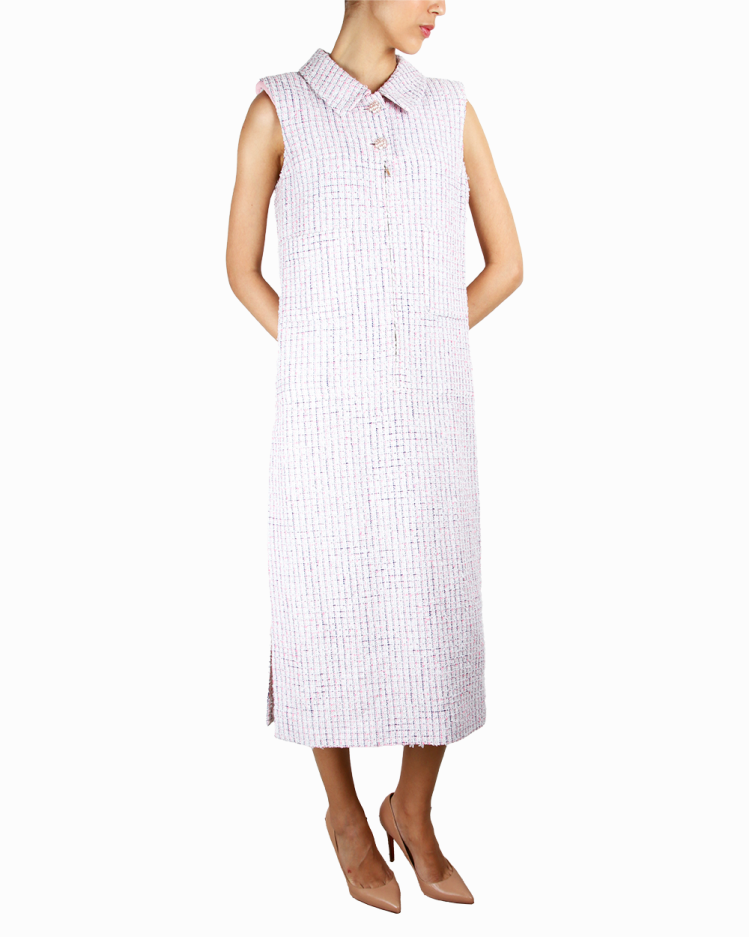 Vestido Chanel Original Tweed Midi Rosa Feminino