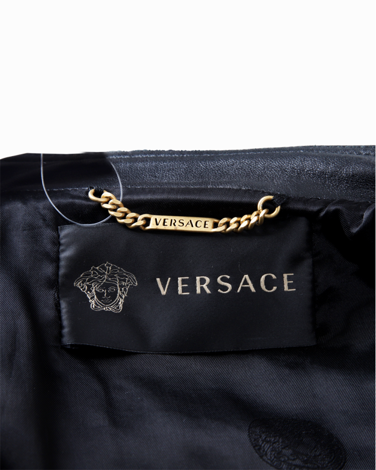 Conjunto Versace Original Couro Renda Preto e Bege Feminina