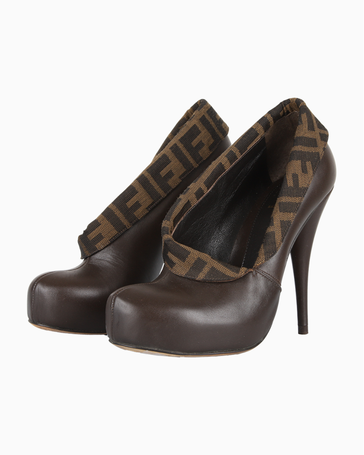 Sapato Fendi Original Couro Zucca Marrom Feminino