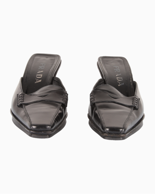 Mule Prada Original Couro Preto Feminino