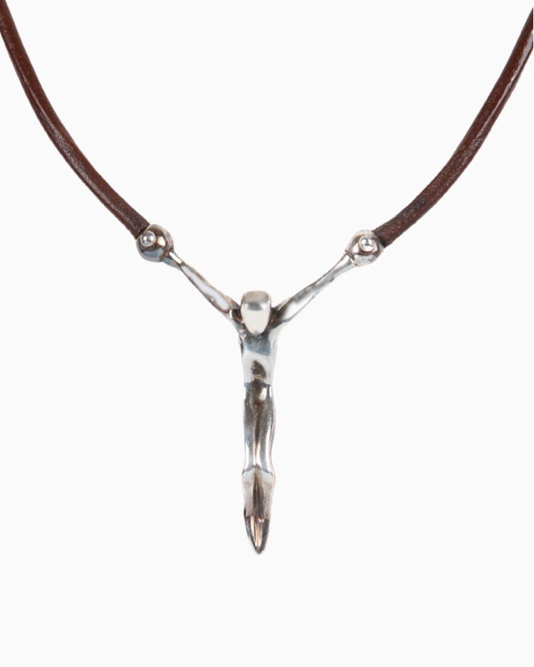 Colar Guerreiro Original Cristo Couro Marrom Masculino