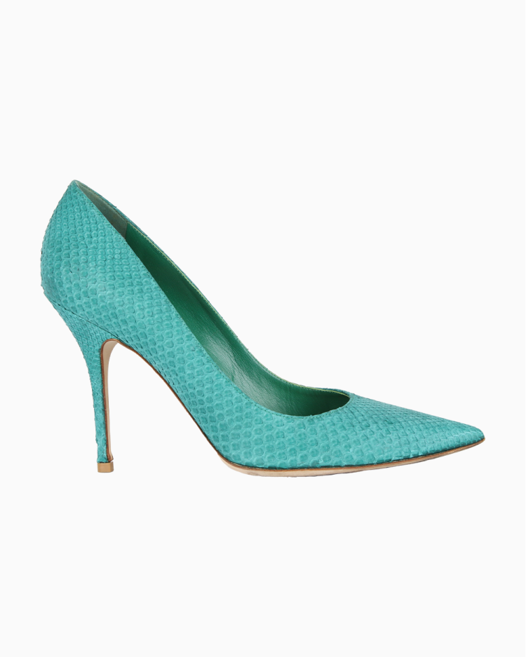 Scarpin Dior Original Couro Pyton Verde Feminino