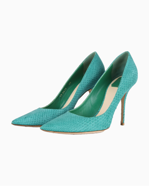 Scarpin Dior Original Couro Pyton Verde Feminino