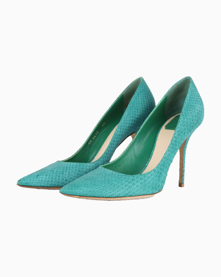 Scarpin Dior Original Couro Pyton Verde Feminino