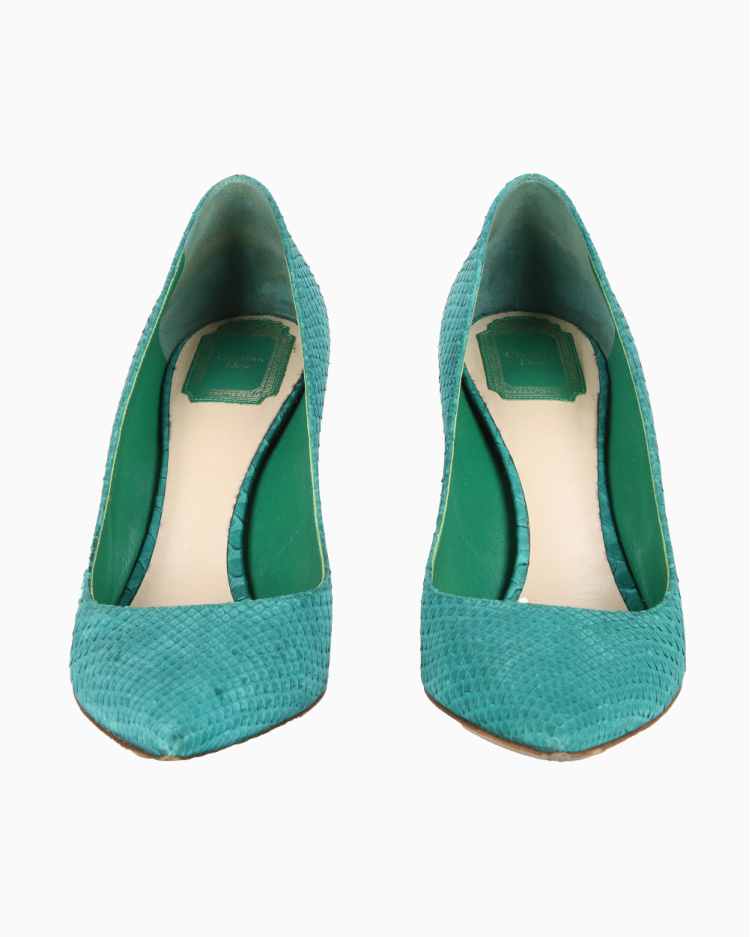 Scarpin Dior Original Couro Pyton Verde Feminino
