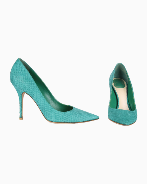 Scarpin Dior Original Couro Pyton Verde Feminino