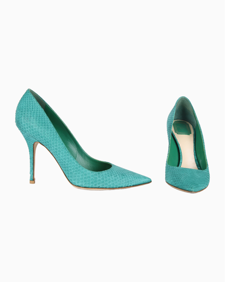 Scarpin Dior Original Couro Pyton Verde Feminino