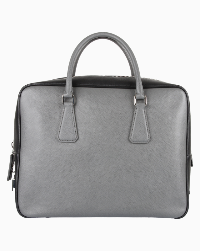 Pasta Prada Original Couro Saffiano Preta e Cinza Masculina