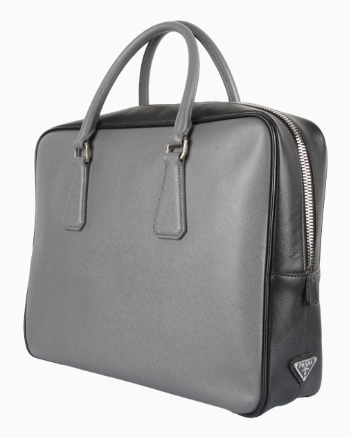 Pasta Prada Original Couro Saffiano Preta e Cinza Masculina