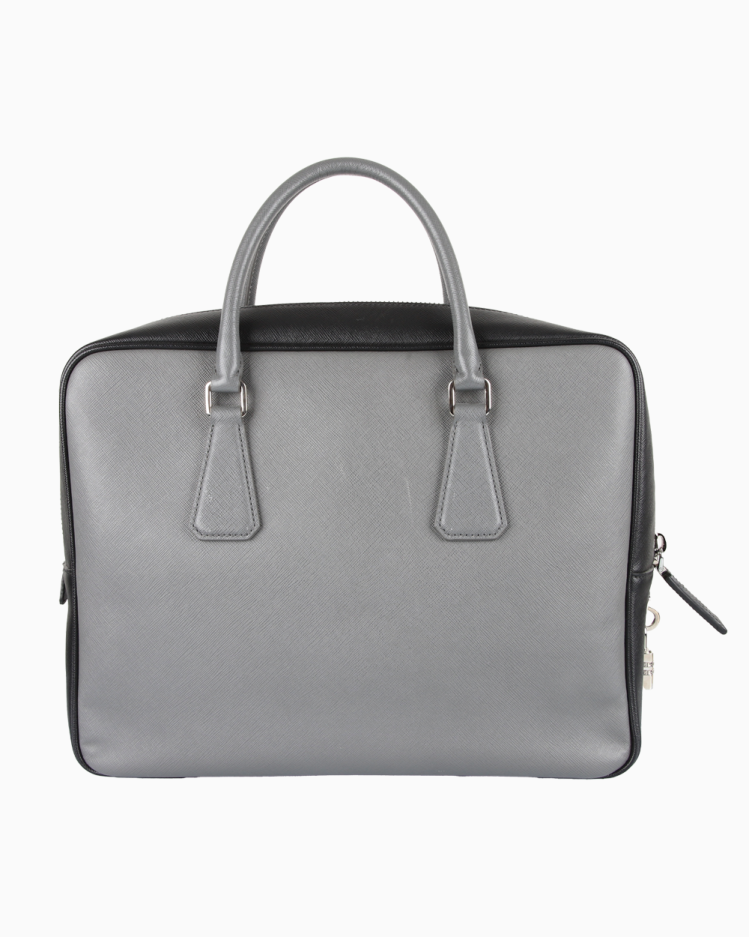 Pasta Prada Original Couro Saffiano Preta e Cinza Masculina