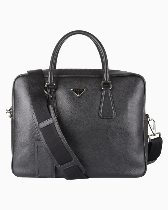 Pasta Prada Original Couro Saffiano Preta Masculina