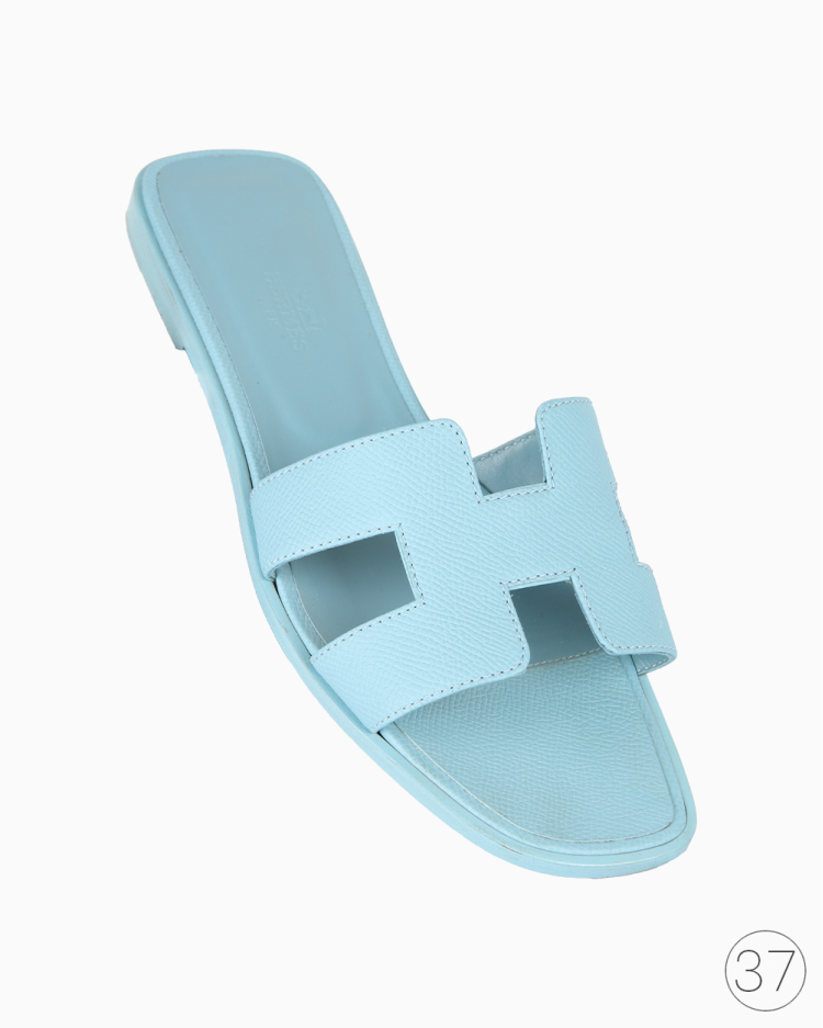 Sandália Hermès Original Rasteira Oran Azul Feminina