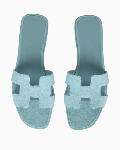 Sandália Hermès Original Rasteira Oran Azul Feminina