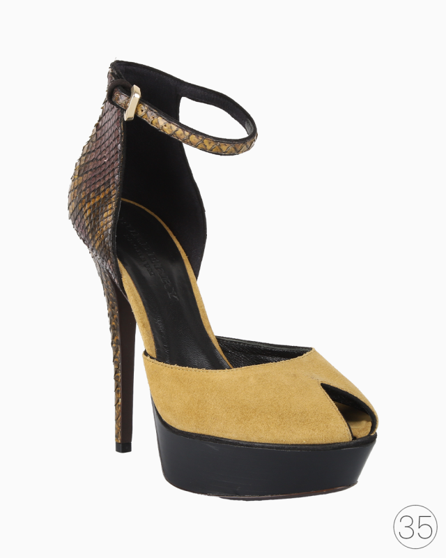 Sapato Burberry Original Python Suede Mostarda Feminino